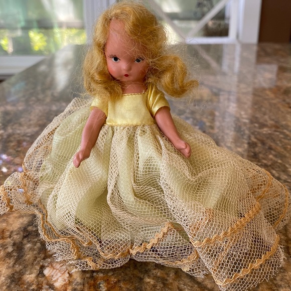 Other | Vintage Hand Painted Doll In Yellow Dress Antique Doll | Poshmark